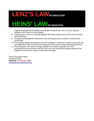 Lenz's Law & Heins' Law of induction for Electric Generators | PDF