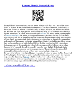Leonard Mandel Research Paper | PDF