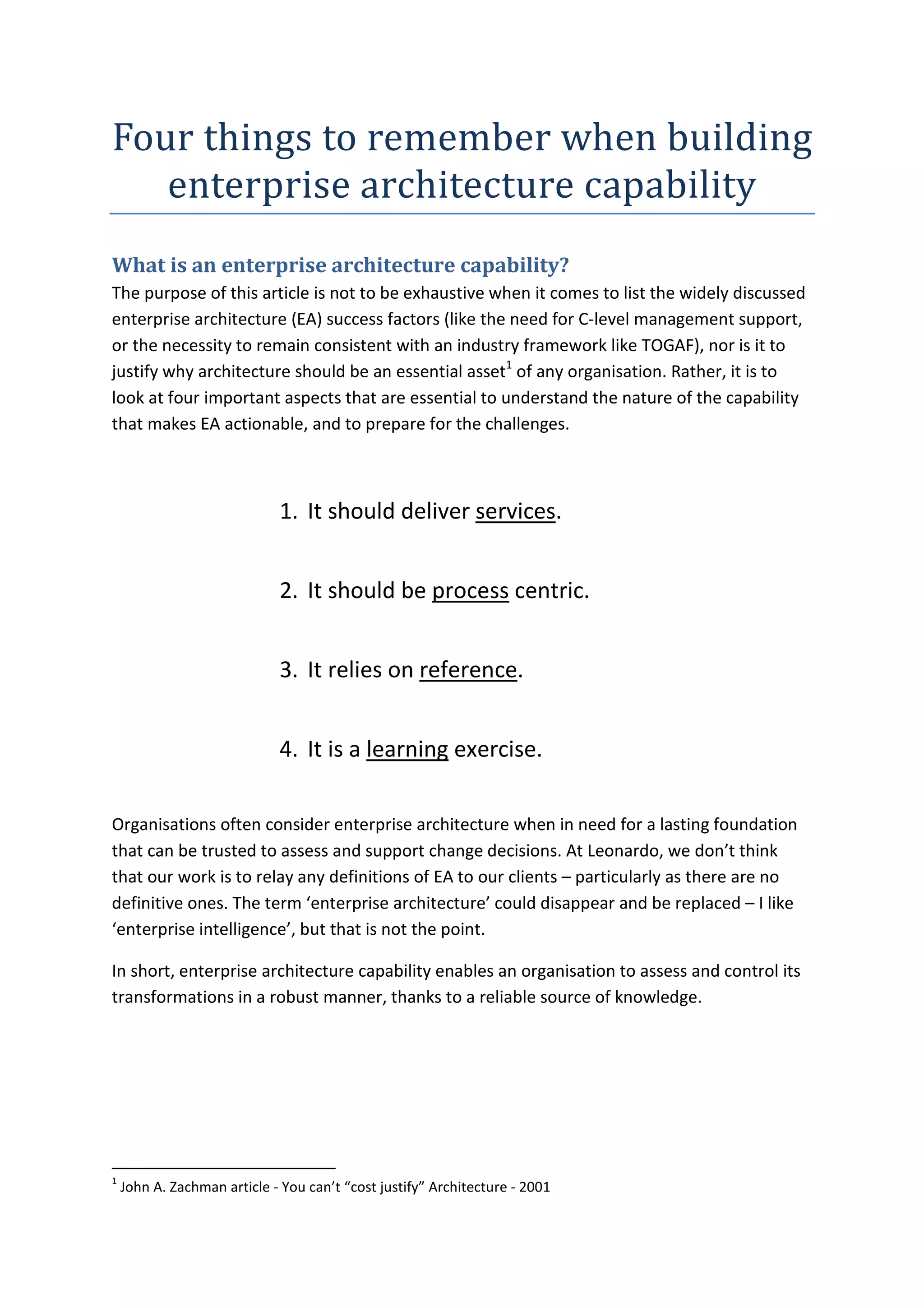 On the nature of the enterprise architecture capability | PDF