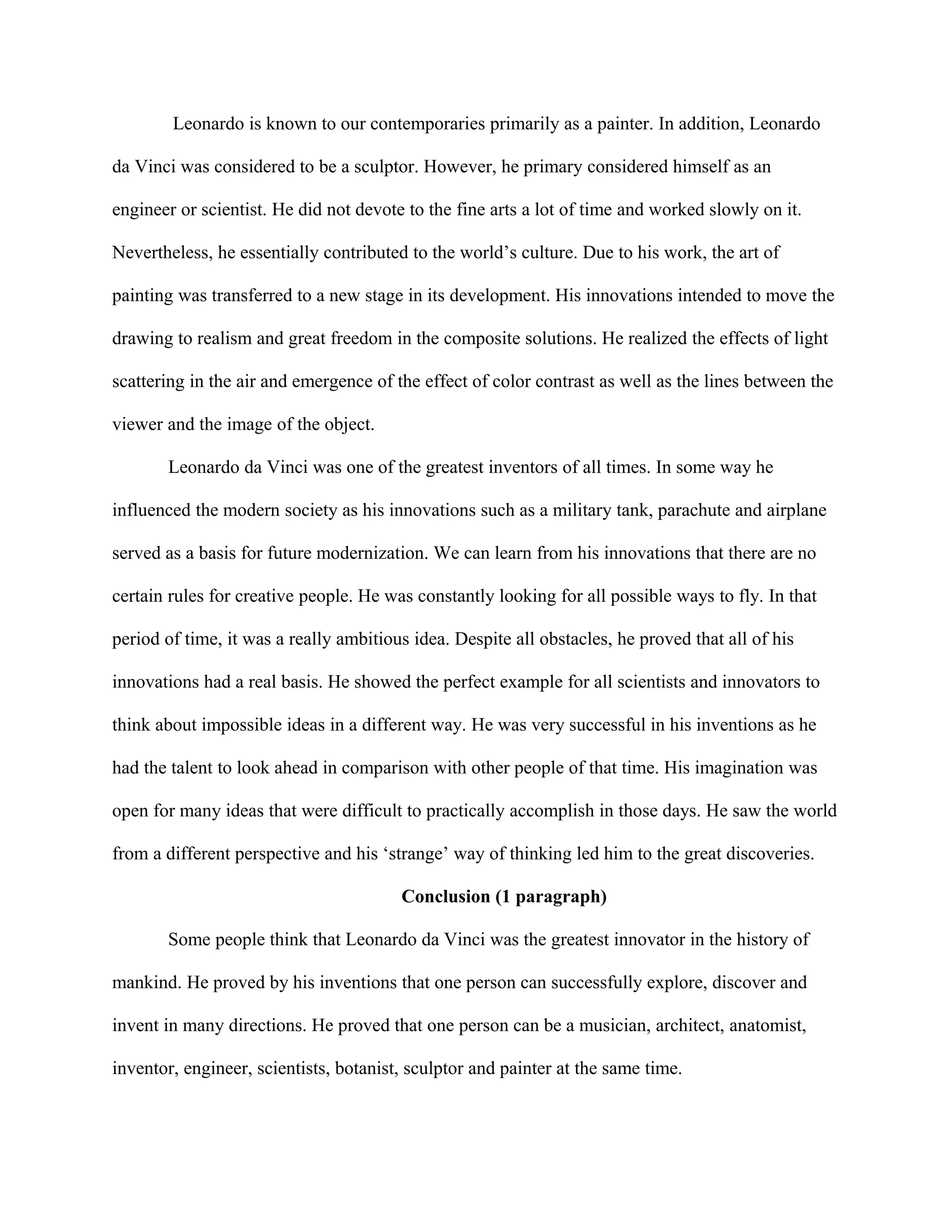 Leonardo da Vinci 500 word essay example | DOC