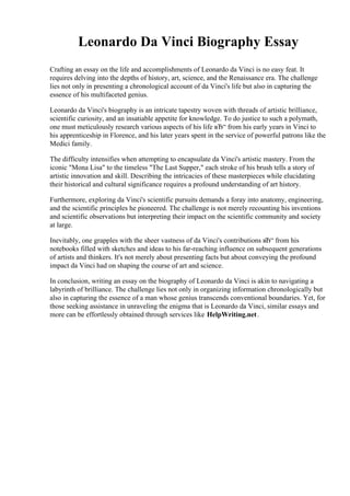 Leonardo Da Vinci Biography Essay. Renaissance Health Institute | PDF