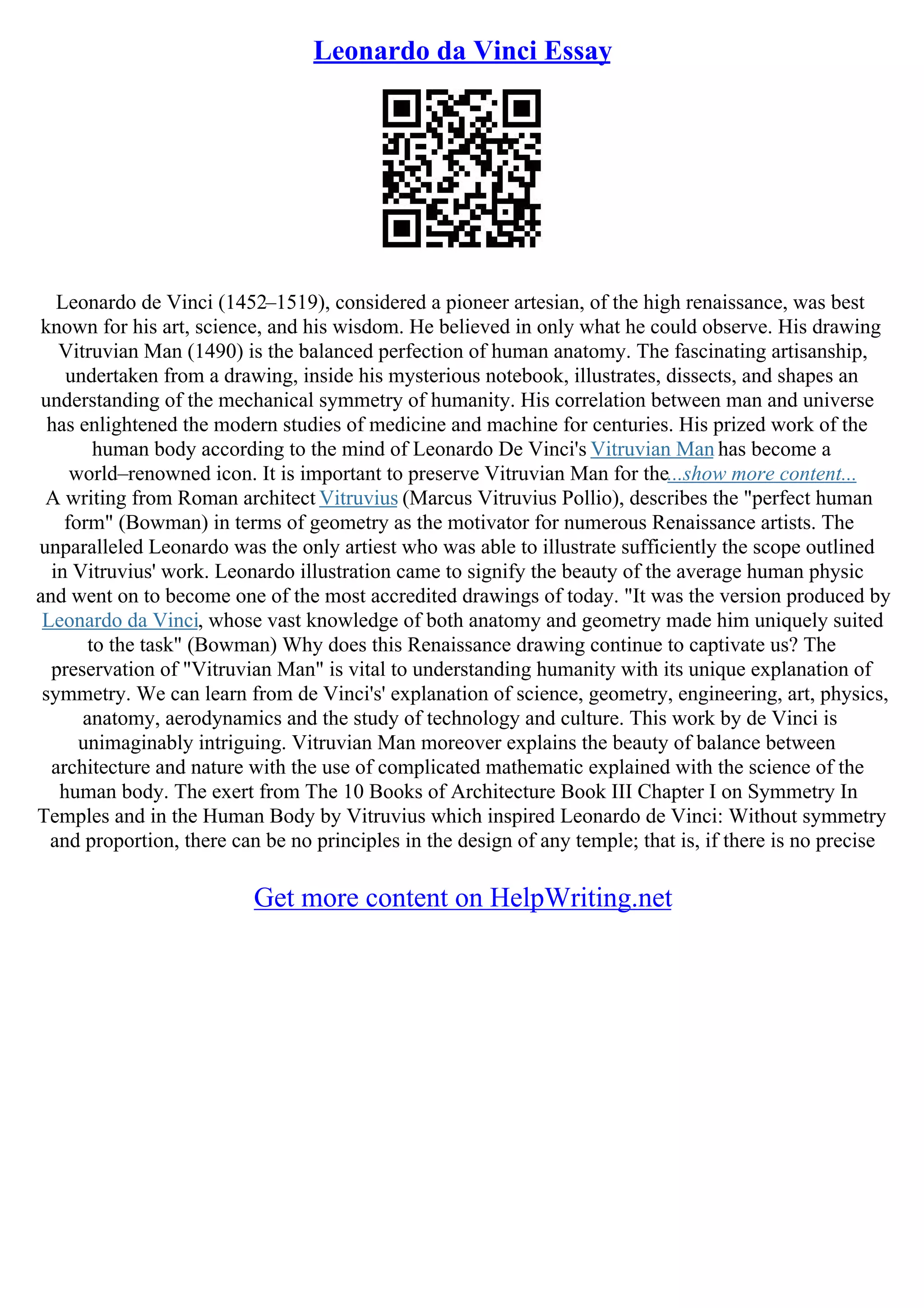 Leonardo Da Vinci Essay | PDF
