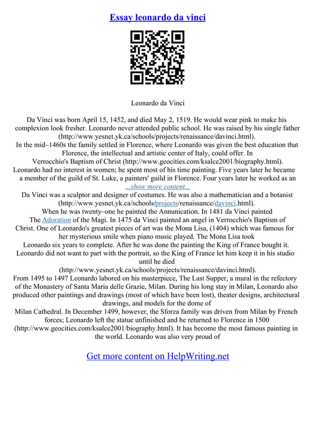 Leonardo Da Vinci Essay | PDF | Fine Art