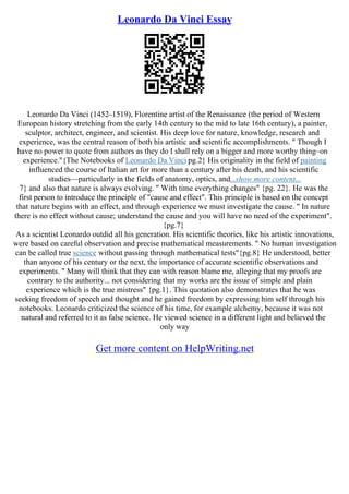 Leonardo Da Vinci Essay | PDF