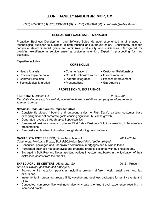 Leon D. Maiden Jr. MCP CMI Resume 2016 | PDF