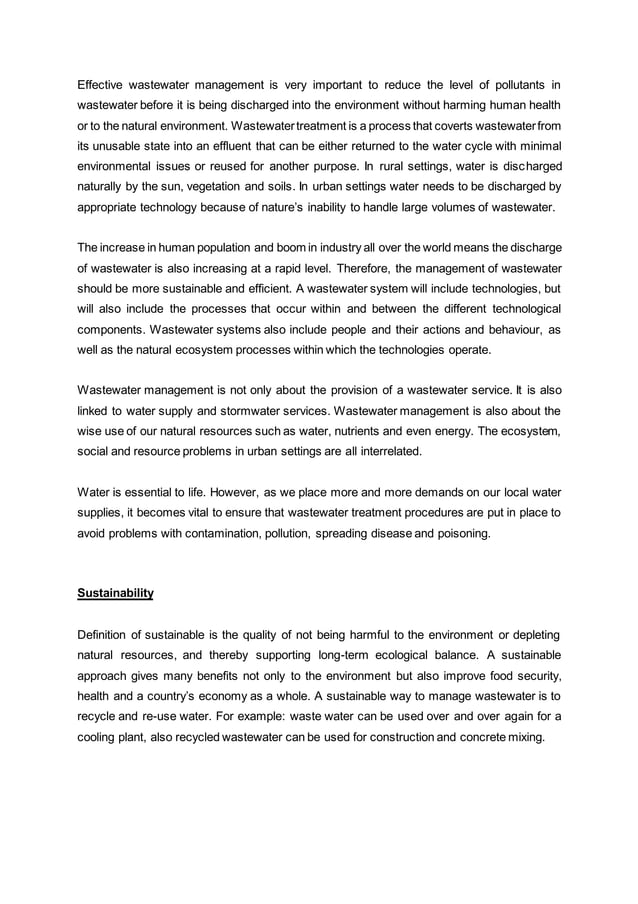 Sustainable wastewater treatment report | PDF