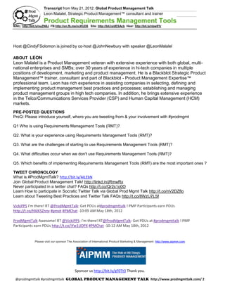 5/21/12 Product Requirements Management Tools w/ Leon Malalel @LeonMalalel | PDF