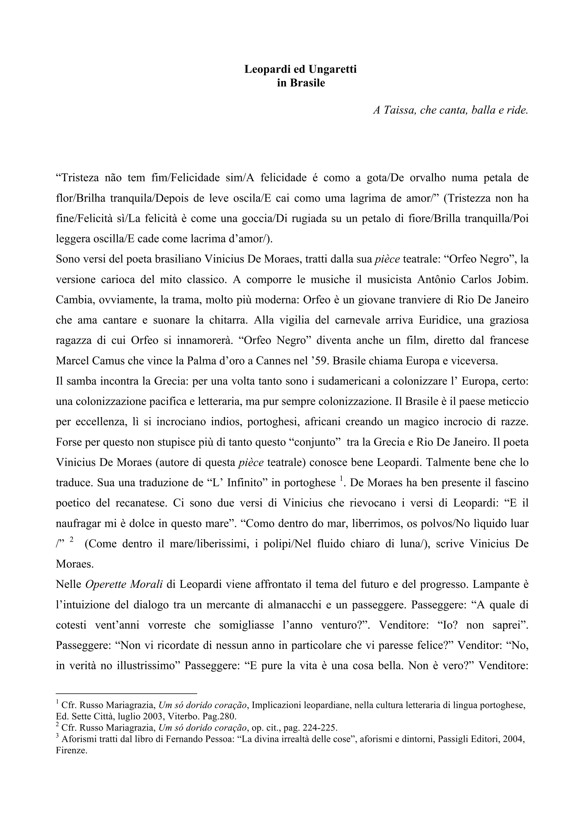 Leopardi ed Ungaretti in Brasile - Luca Pelusi | PDF