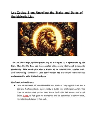 Leo Zodiac Sign: Traits, Dates, and the Bold Spirit of the Lion | PDF