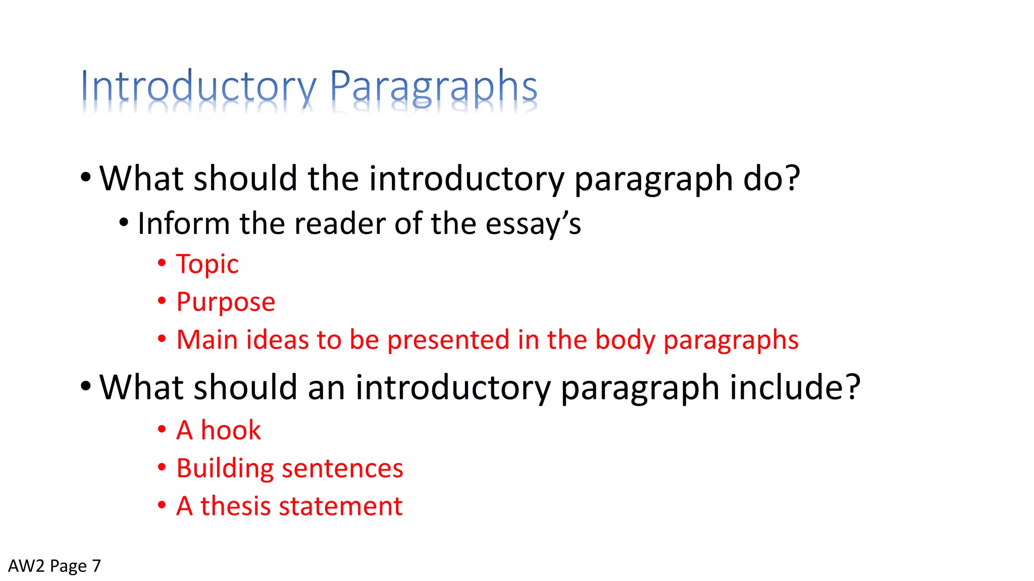 Introductory Paragraphs and Thesis Statements | PPT