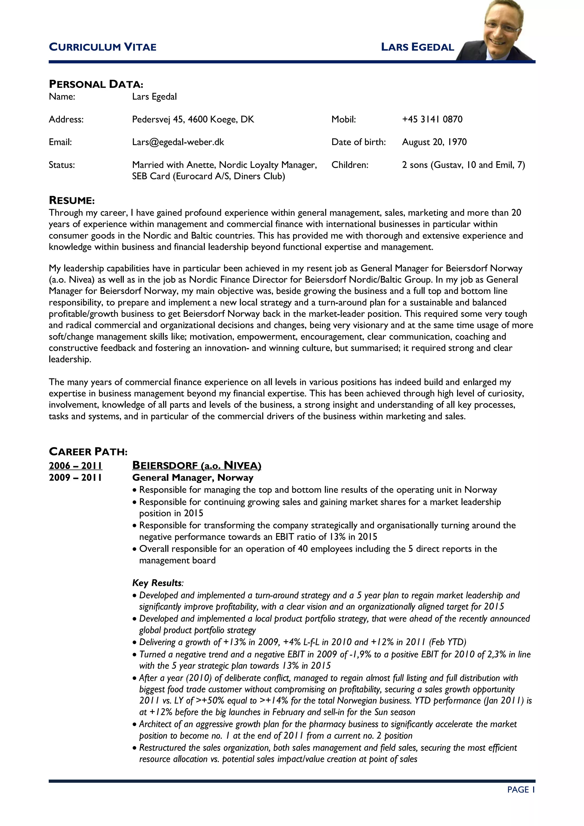 Resume Lars Egedal | PDF