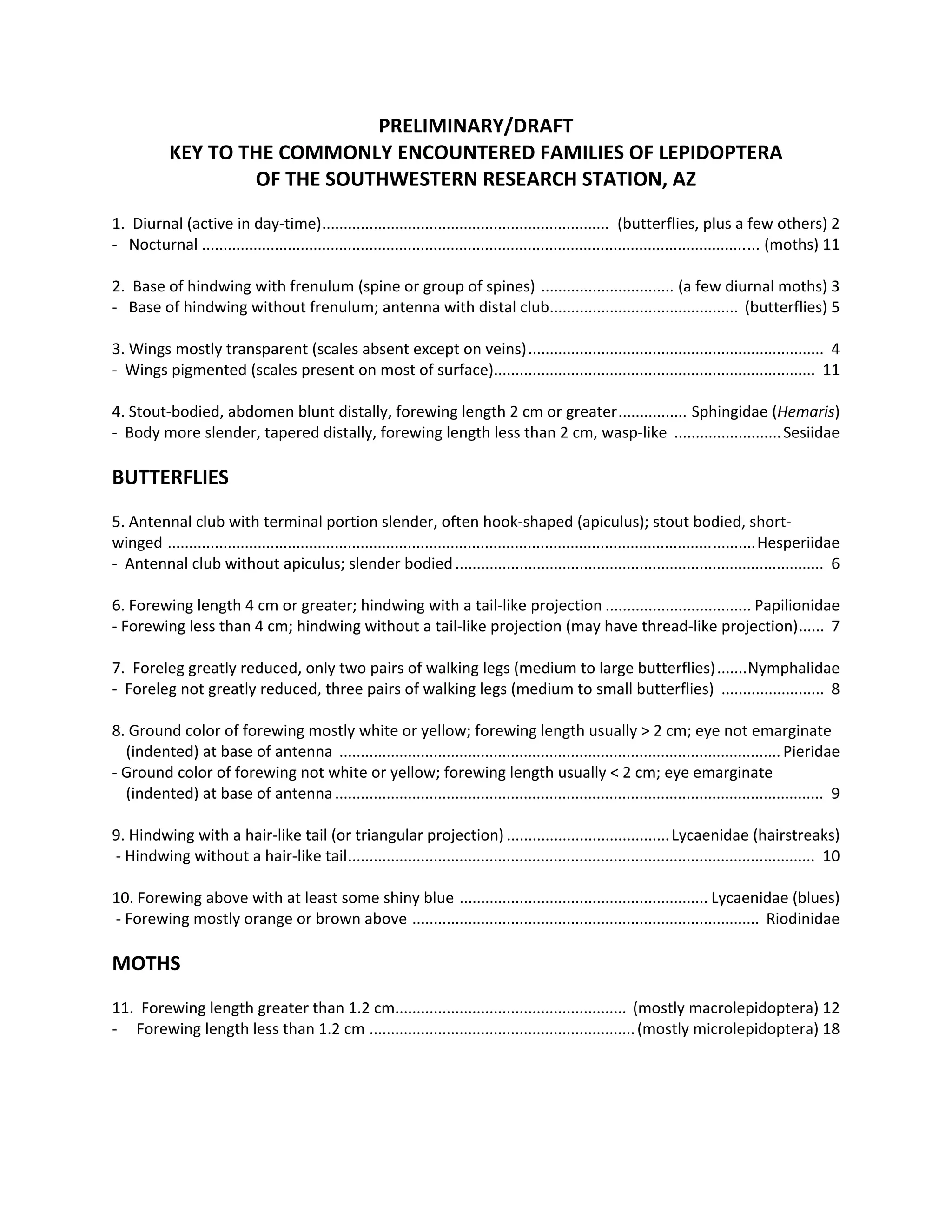Lepidoptera key | PDF