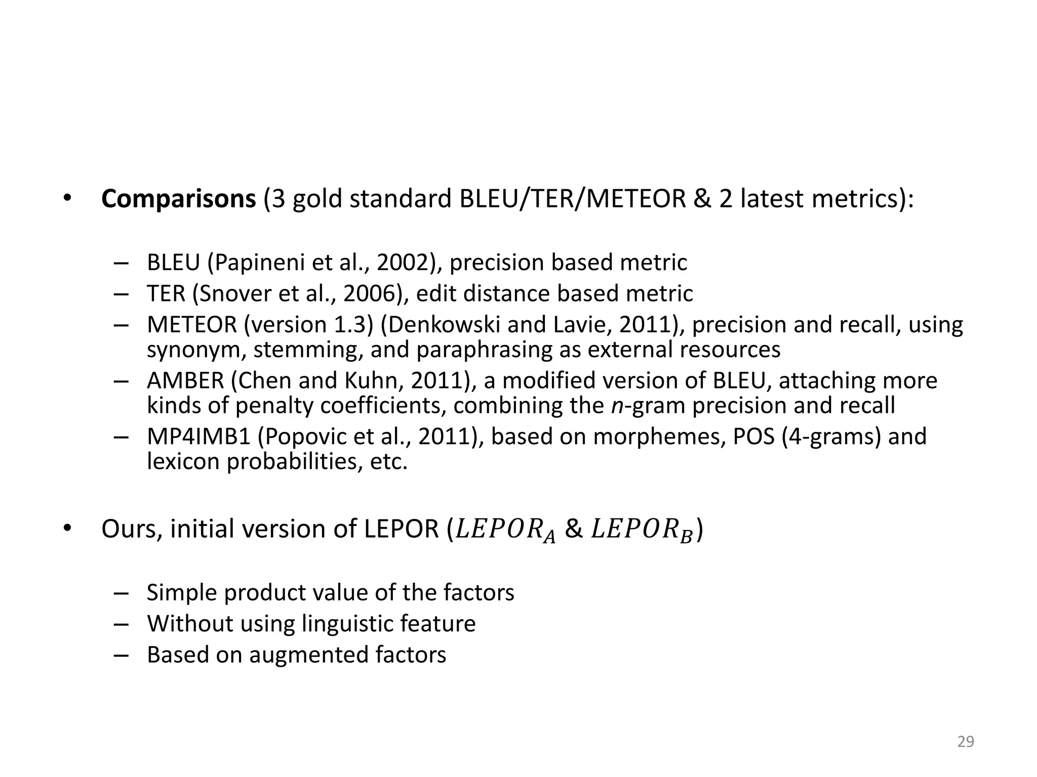 LEPOR: an augmented machine translation evaluation metric - Thesis PPT ...