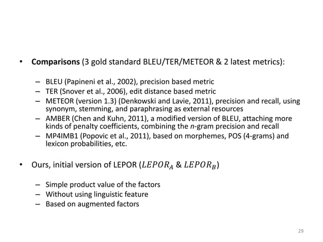 LEPOR: an augmented machine translation evaluation metric - Thesis PPT ...