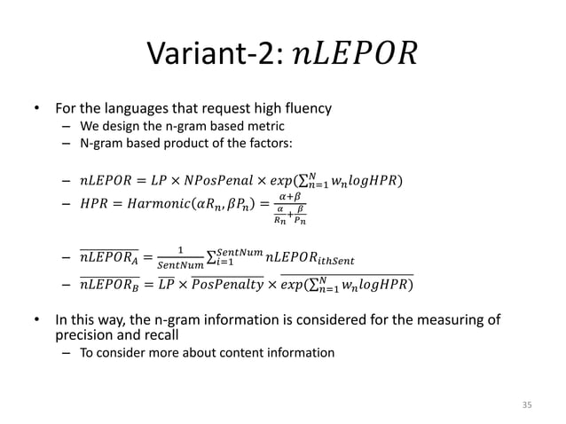 LEPOR: an augmented machine translation evaluation metric - Thesis PPT ...