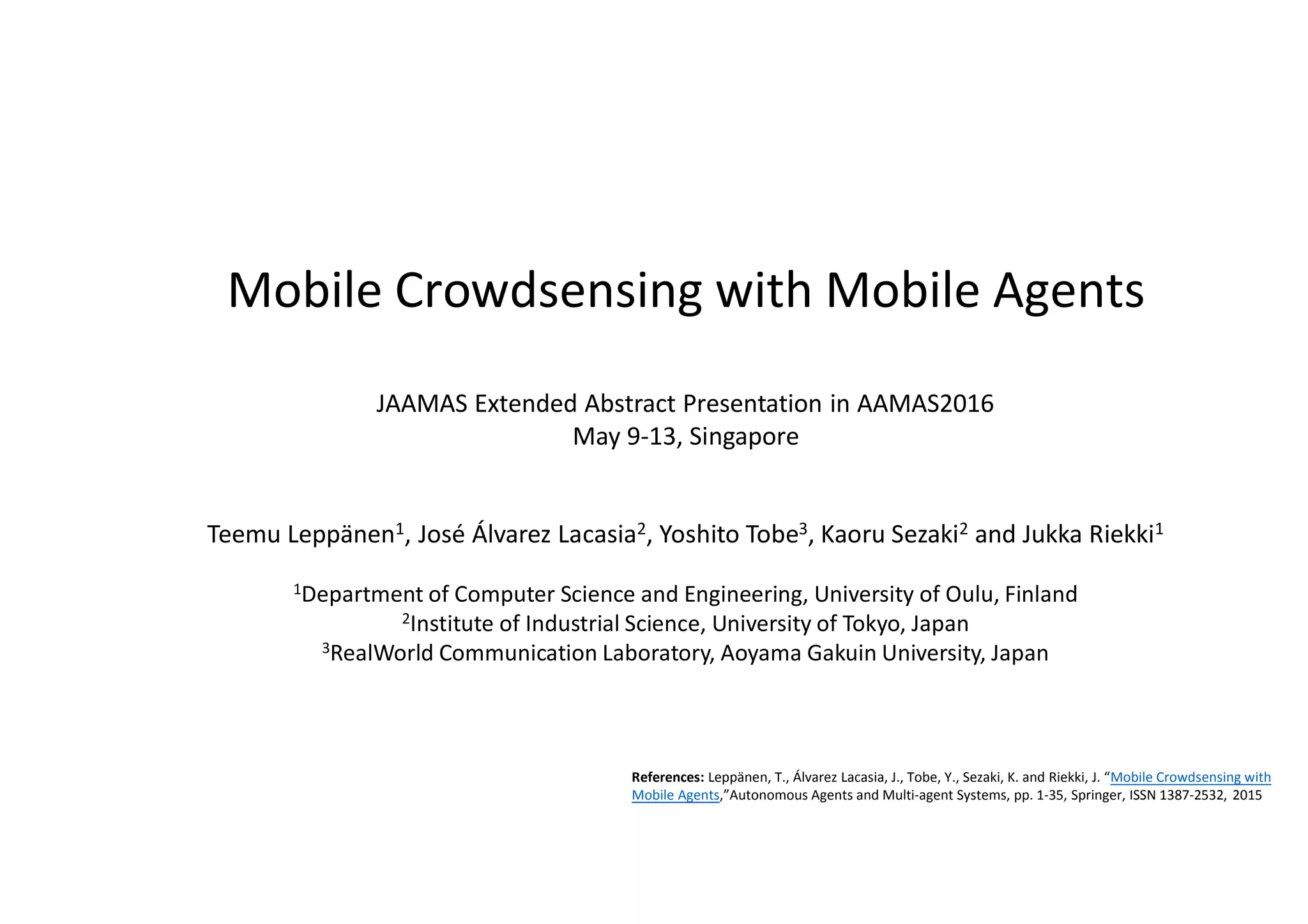 Mobile Crowdsensing with Mobile Agents | PDF