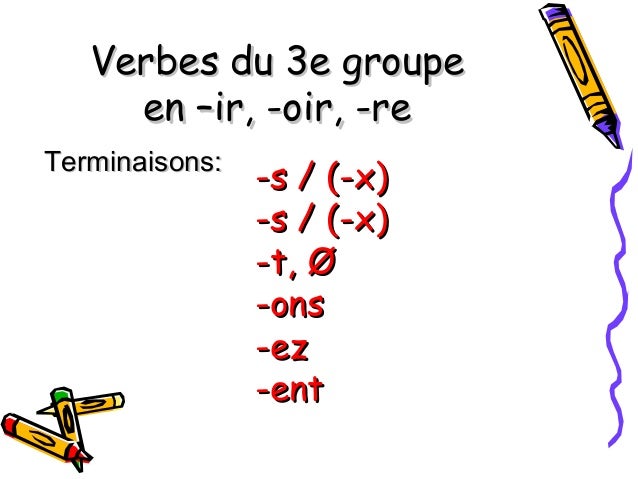 Le présent de l'indicatif verbes 3e GROUPE en IR, -OIR, -RE