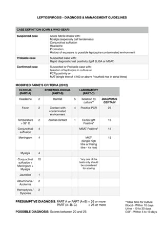 Leptospirosis Protocol for NABH accredition | PDF