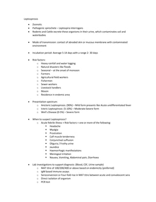 Leptospirosis Protocol for NABH accredition | PDF