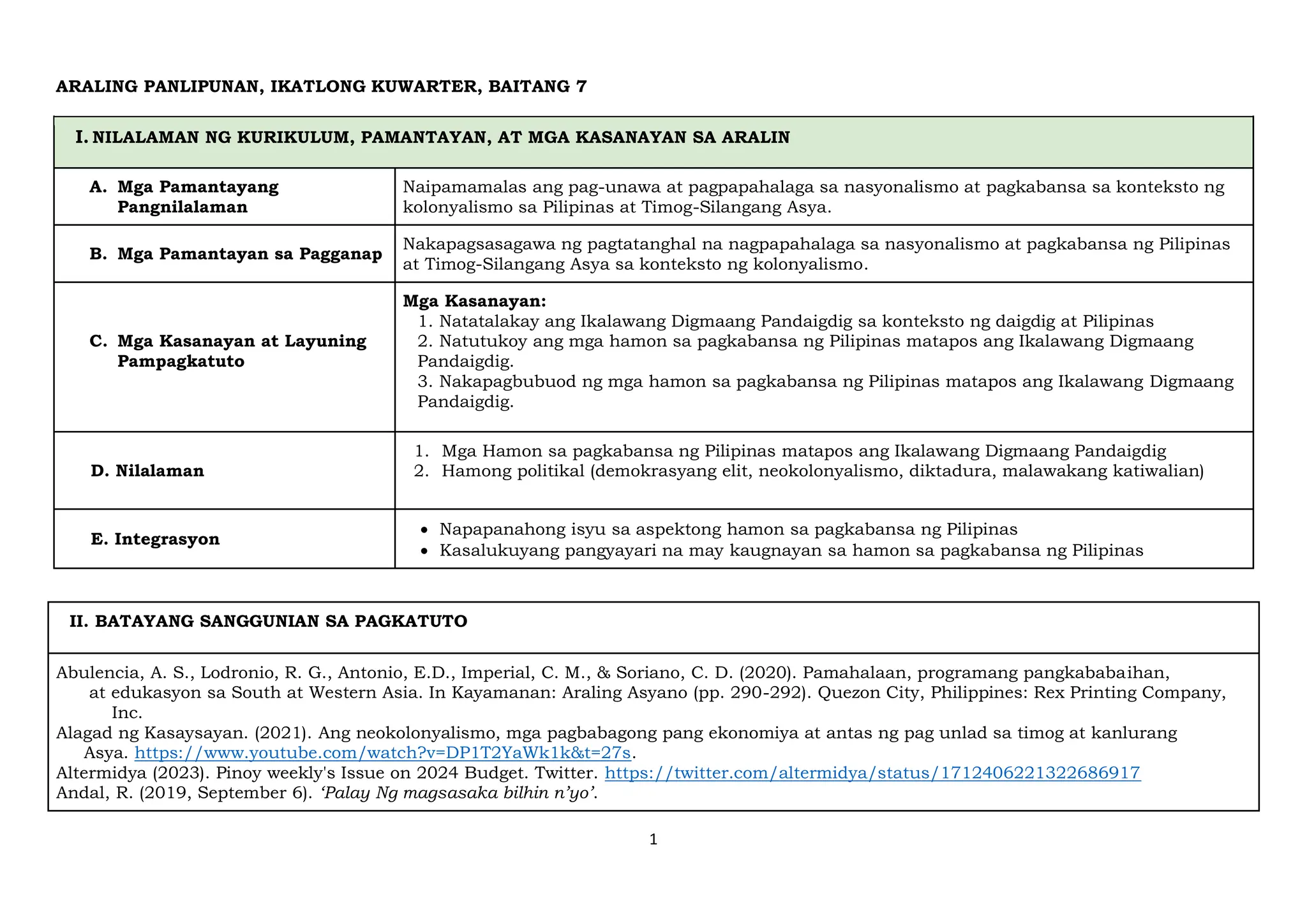 LE_Q3_AP-7_Aralin-2_Linggo-3. LESSON EXEMPLARpdf | PDF