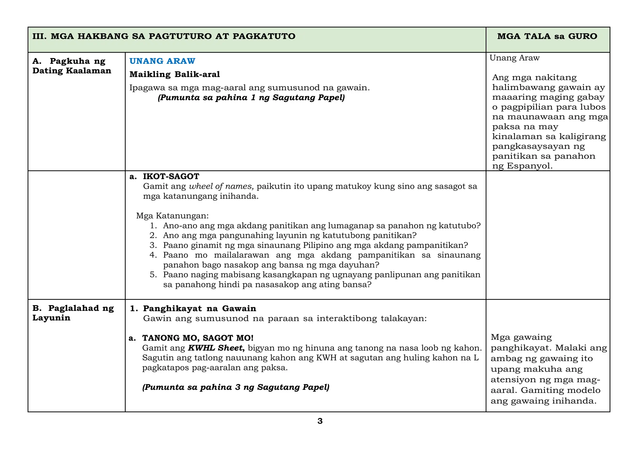 LE_Q3_Filipino-7_Lesson-1_Week-1.pdf filipino 7 | PDF