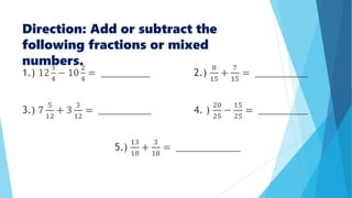 add and subtract similar fractions | PPTX