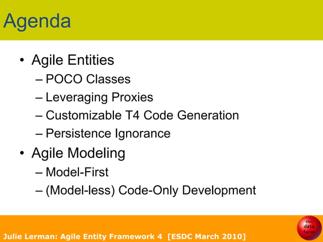Julie Lerman Agile Entity Framework (March 2010) | PPTX
