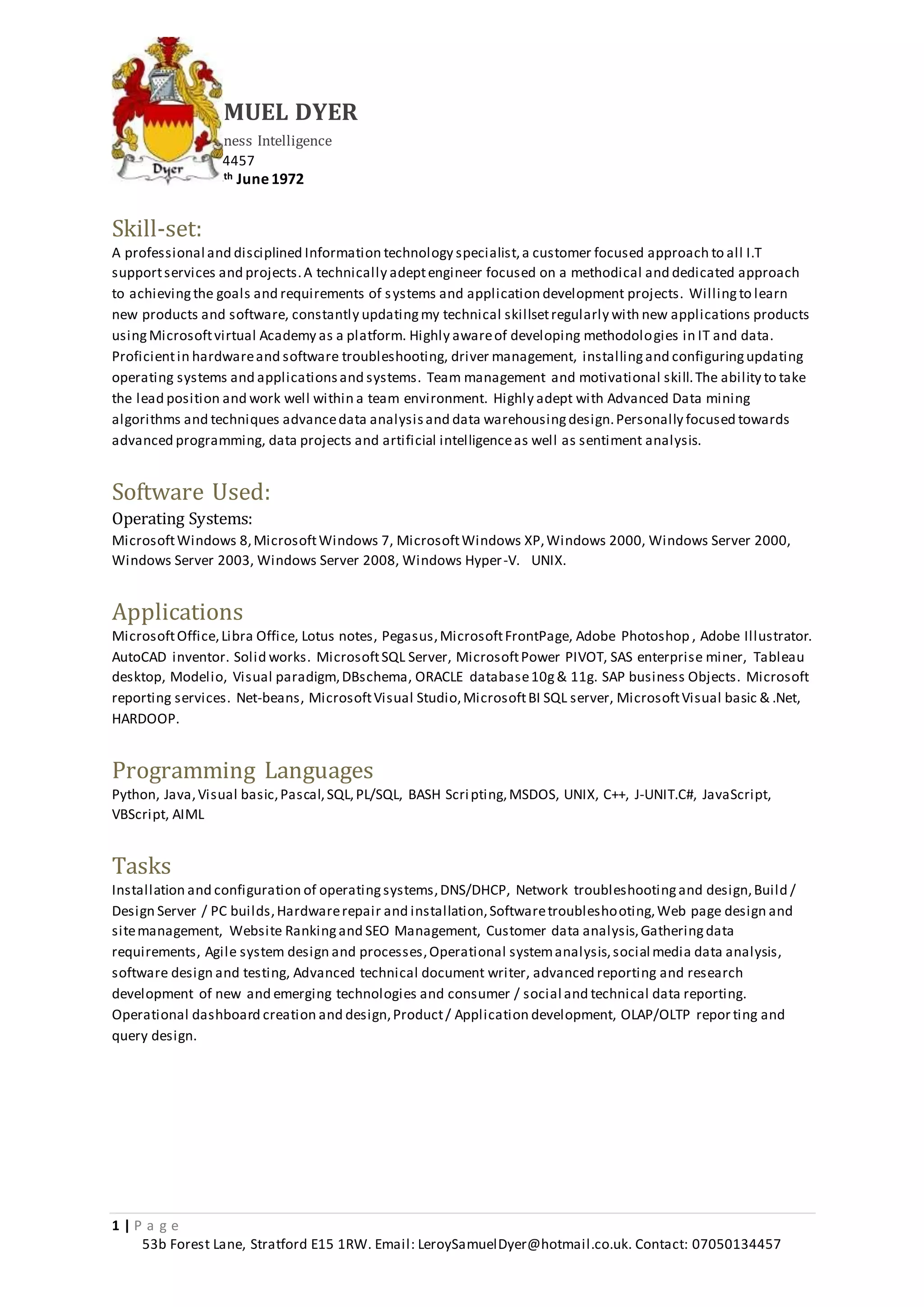 Leroy dyer cv 2015 uk | DOCX