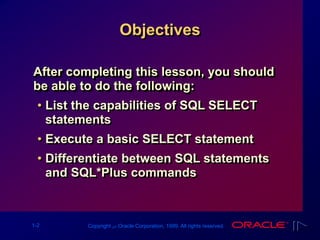 Les01[1]Writing Basic SQL Statements | PPT | Databases | Computer Software and Applications