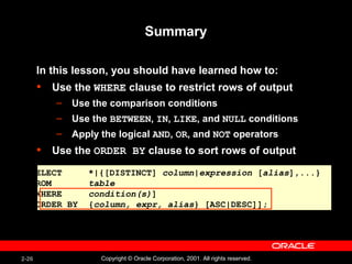 Restricting and Sorting Data - Oracle Data Base | PPT | Databases | Computer Software and ...