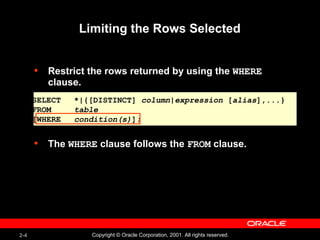 Restricting and Sorting Data - Oracle Data Base | PPT | Databases | Computer Software and ...