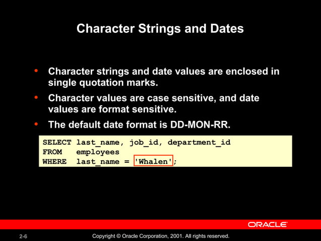 Restricting And Sorting Data Oracle Data Base Ppt Databases
