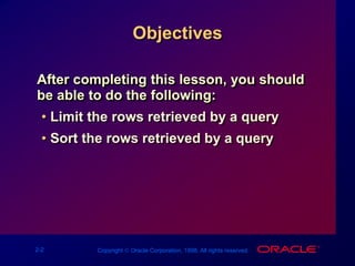 Restricting and sorting data | PPT