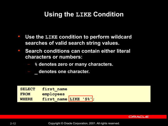 Les02 Restricting And Sorting Data Using Sqlppt 
