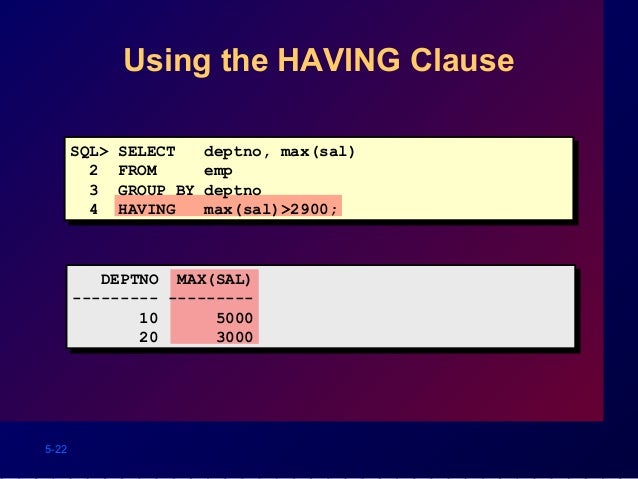 SQL WORKSHOP::Lecture 5