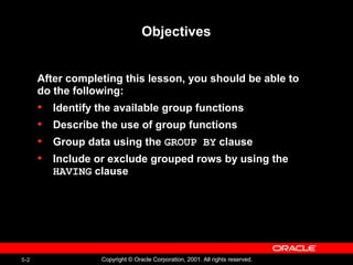 Aggregating Data Using Group Functions | PPT