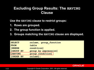 Aggregating Data Using Group Functions | PPT