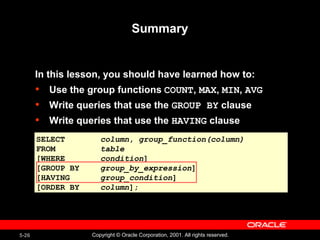 Aggregating Data Using Group Functions | PPT