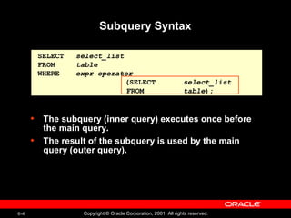 Subqueries -Oracle DataBase | PPT