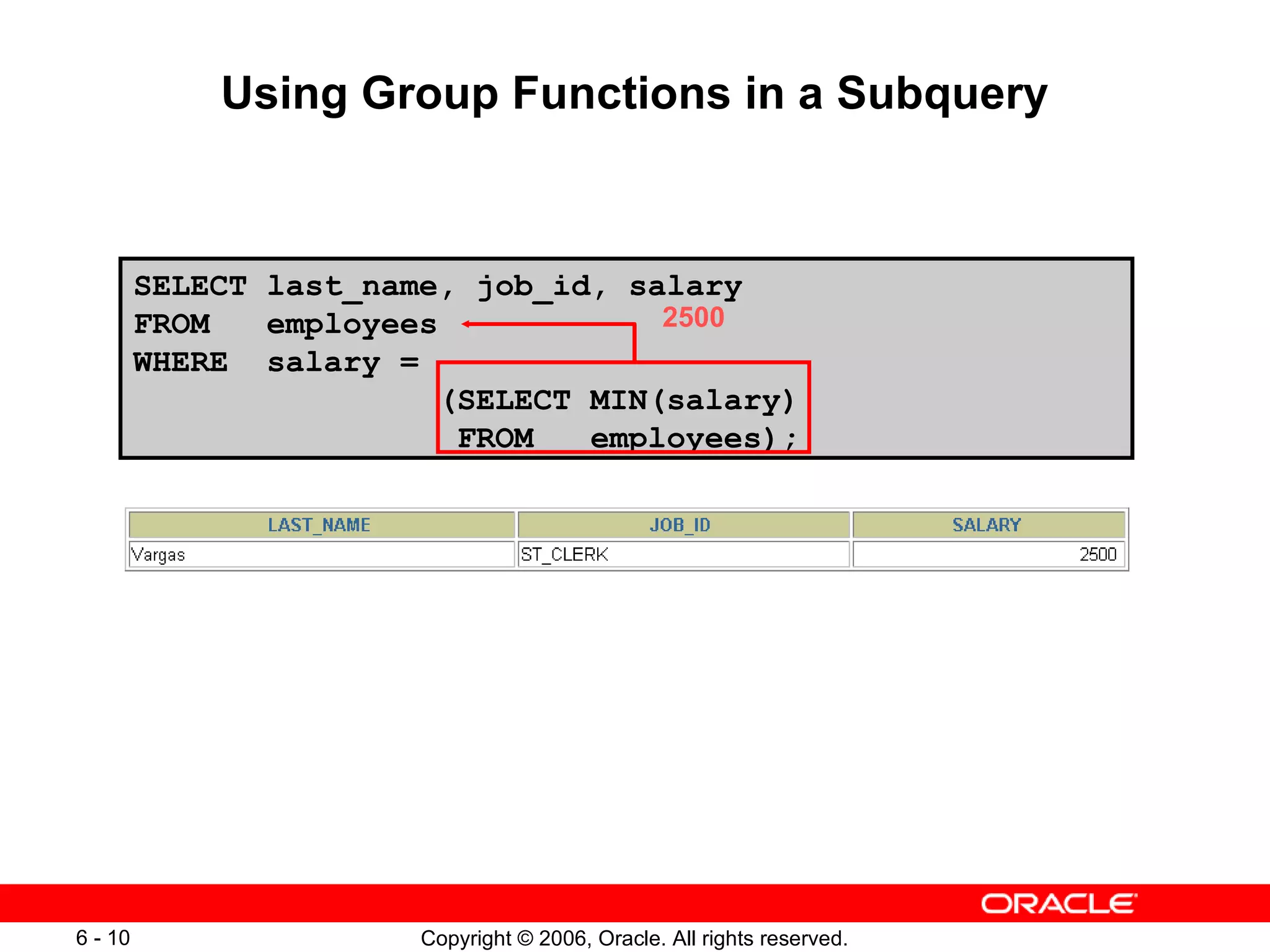 Les06 (using subqueries to solve queries) | PPT