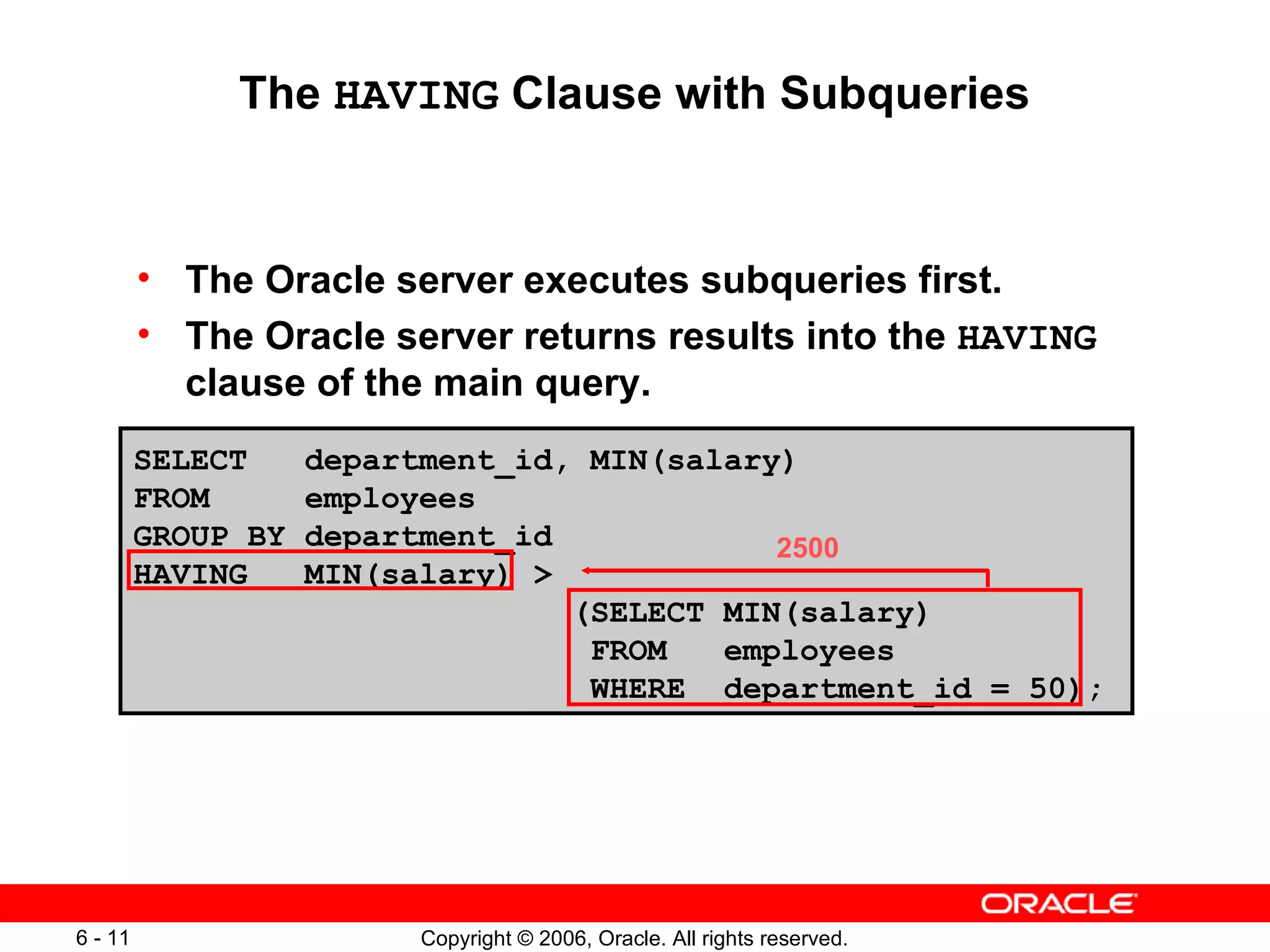 Les06 (using subqueries to solve queries) | PPT