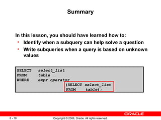 Les06 (using subqueries to solve queries) | PPT