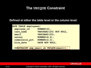 Including Constraints -Oracle Data base | PPT