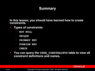 Including Constraints -Oracle Data base | PPT