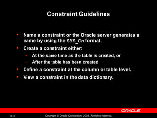 Including Constraints -Oracle Data base | PPT