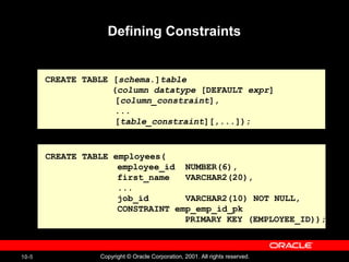 Including Constraints -Oracle Data base | PPT