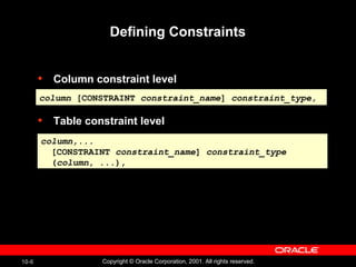 Including Constraints -Oracle Data base | PPT
