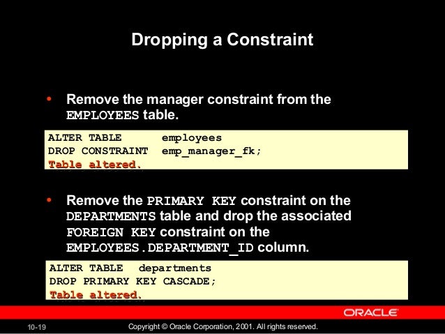 Including Constraints Oracle Data Base