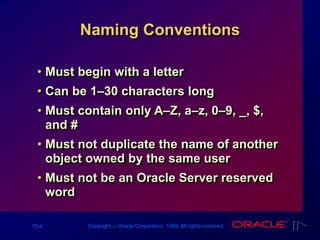 Les10[1]Creating and Managing Tables | PPT
