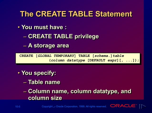 Les10[1]Creating and Managing Tables | PPT | Databases | Computer Software and Applications